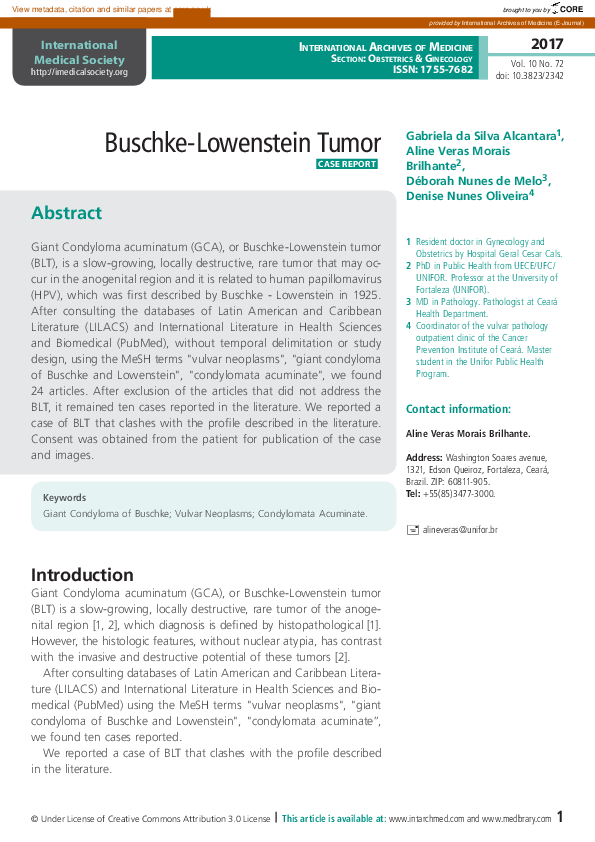 (PDF) Buschke-Lowenstein Tumor