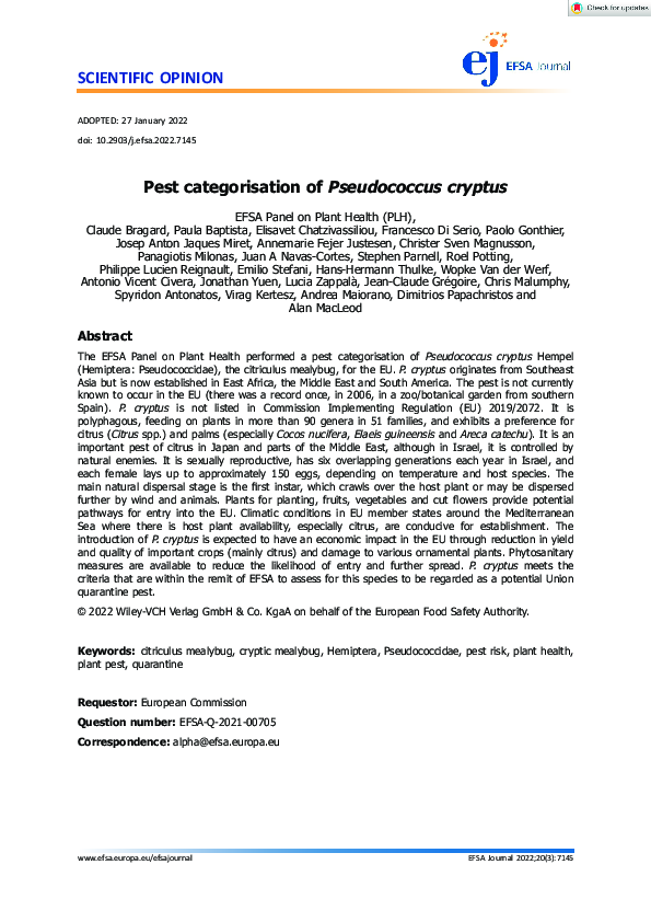 (PDF) Pest categorisation of Pseudococcus cryptus