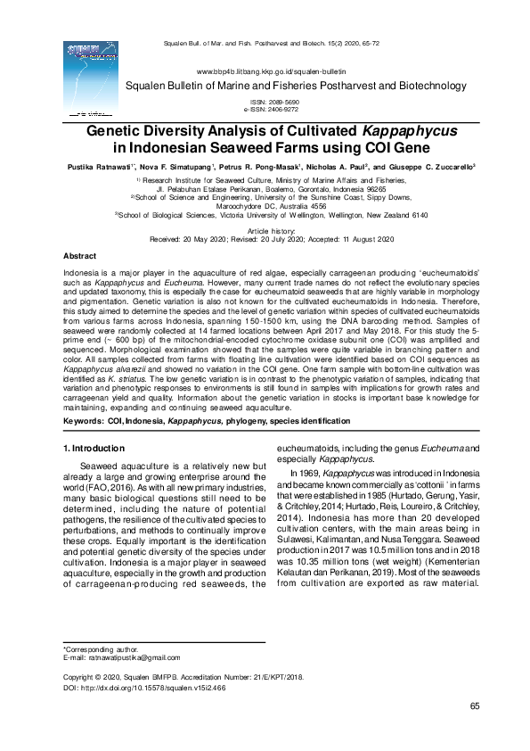 (PDF) Genetic Diversity Analysis of Cultivated Kappaphycus in ...