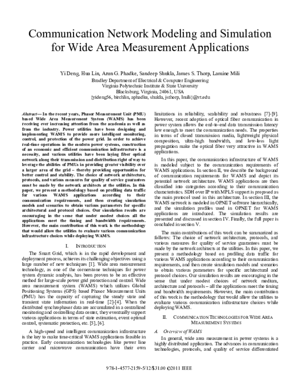 Communication network modeling and simulation for Wide Area Measurement ...
