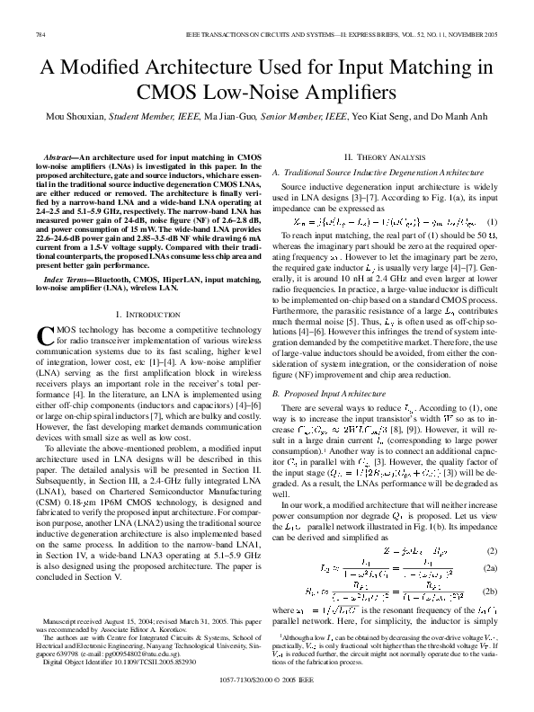 Pdf A Modified Architecture Used For Input Matching In Cmos Low Noise