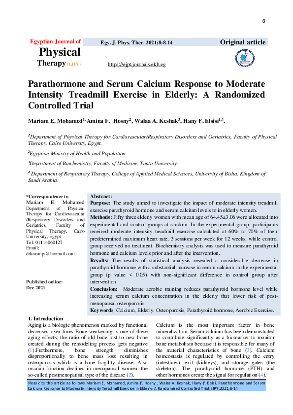 (PDF) Parathormone and Serum Calcium Response to Moderate Intensity ...
