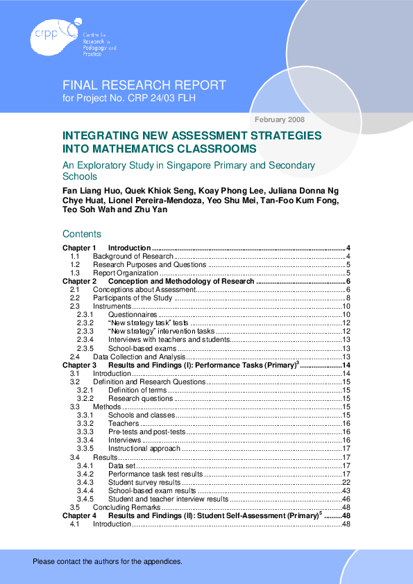 (PDF) Integrating New Assessment Strategies Into Mathematics Classrooms
