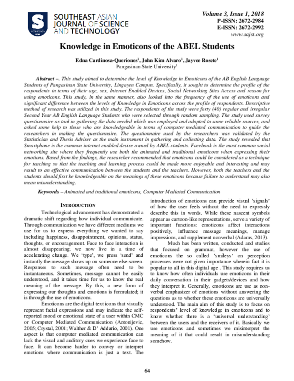 (PDF) Knowledge in Emoticons of the ABEL Students | kim alvaro ...