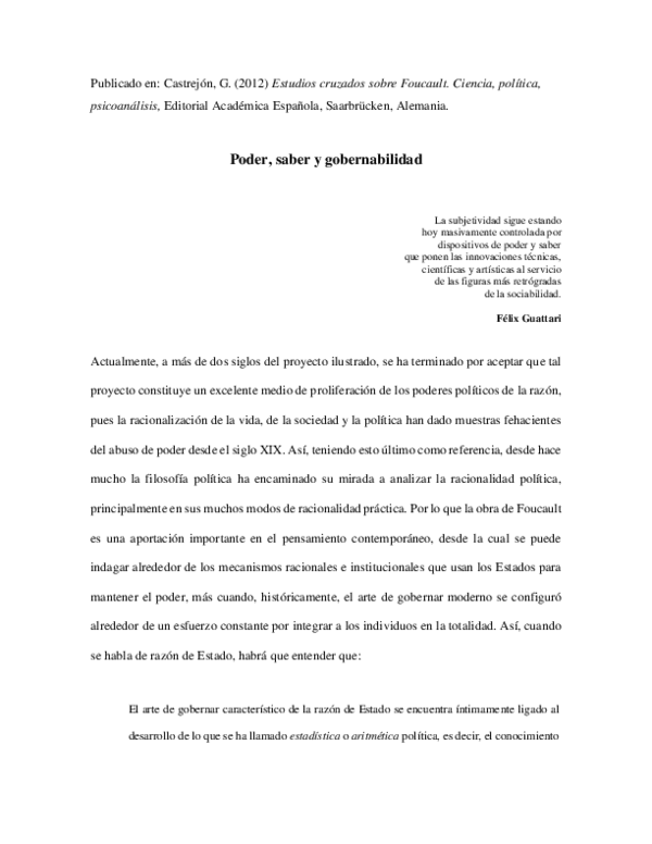 (PDF) Poder, saber y gobernabilidad.