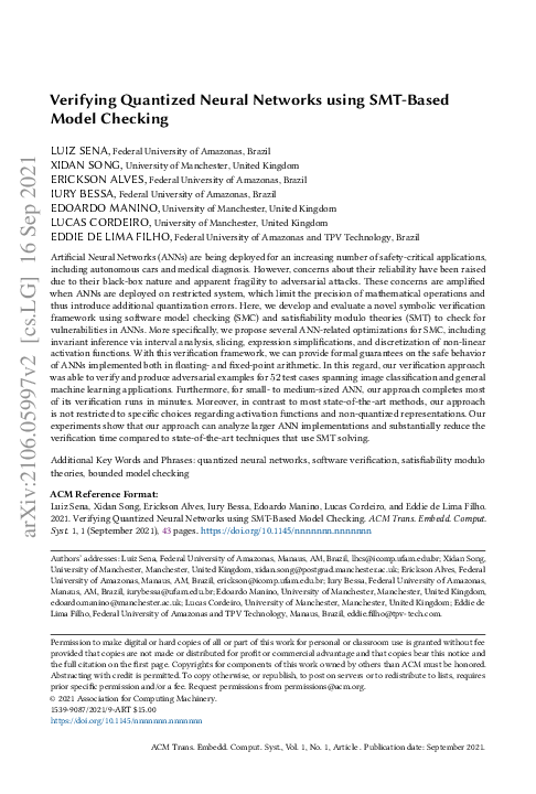 (PDF) Verifying Quantized Neural Networks using SMT-Based Model Checking