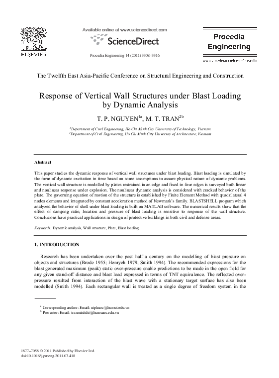(PDF) Response of Vertical Wall Structures under Blast Loading by Dynamic Analysis
