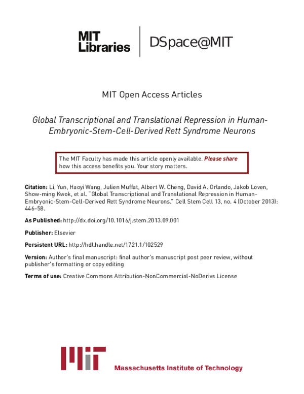 (PDF) Global Transcriptional and Translational Repression in Human ...