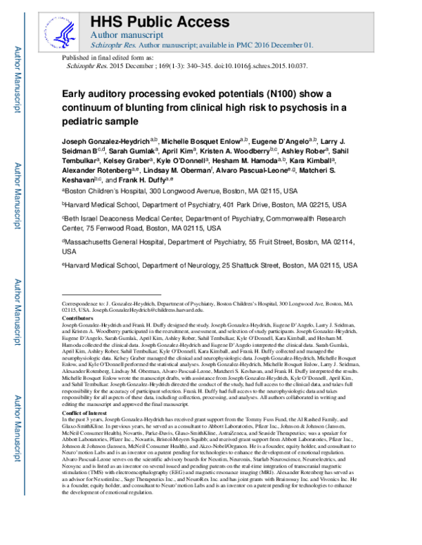 (PDF) Early auditory processing evoked potentials (N100) show a ...
