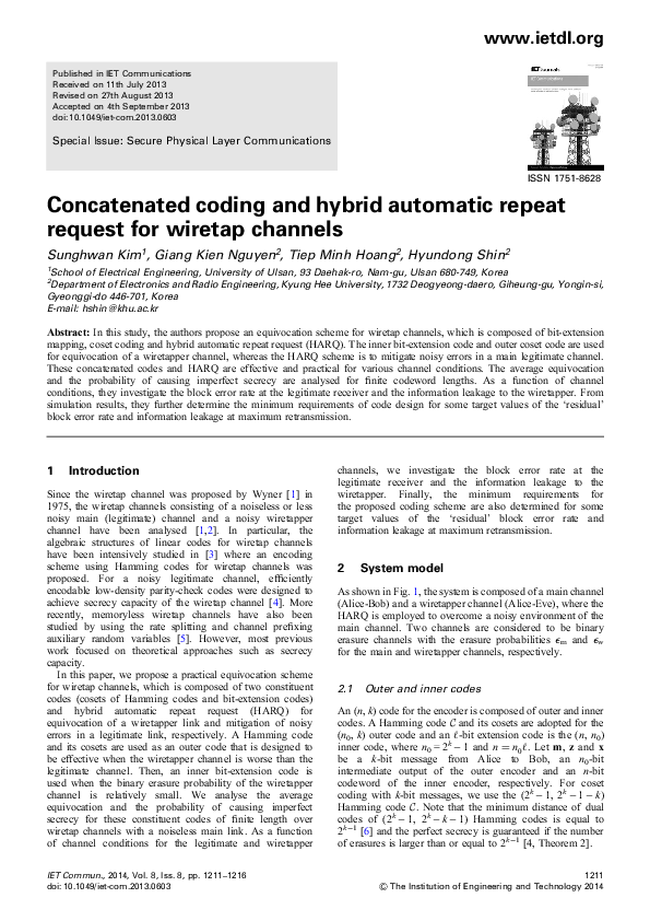(PDF) Hybrid HARQ and Coding for Wiretap Security