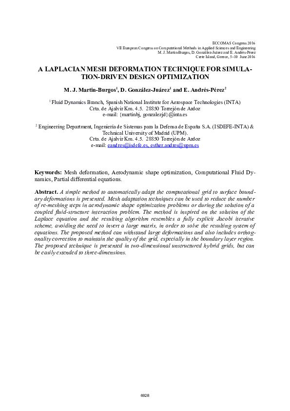 Pdf A Laplacian Mesh Deformation Technique For Simulation Driven Design Optimization