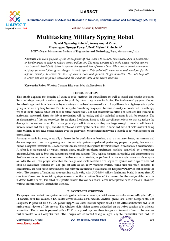 (PDF) Multitasking Military Spying Robot