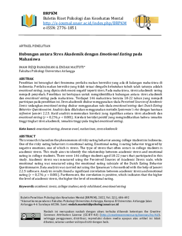 (PDF) Hubungan antara Stres Akademik dengan Emotional Eating pada Mahasiswa