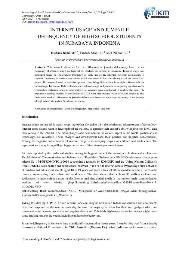 (PDF) Internet Usage and Juvenile Delinquency of High School Students ...