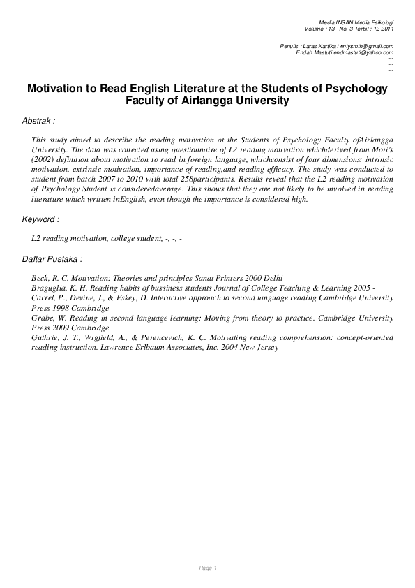 (PDF) Motivation to Read English Literature at the Students of ...