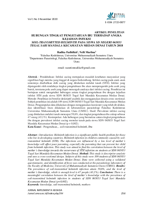 (PDF) Hubungan Tingkat Pengetahuan Ibu Terhadap Angka Kejadian Infeksi Soil-Transmitted Helminth ...
