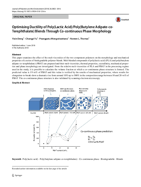 (PDF) Optimising Ductility of Poly(Lactic Acid)/Poly(Butylene Adipate-co-Terephthalate) Blends ...