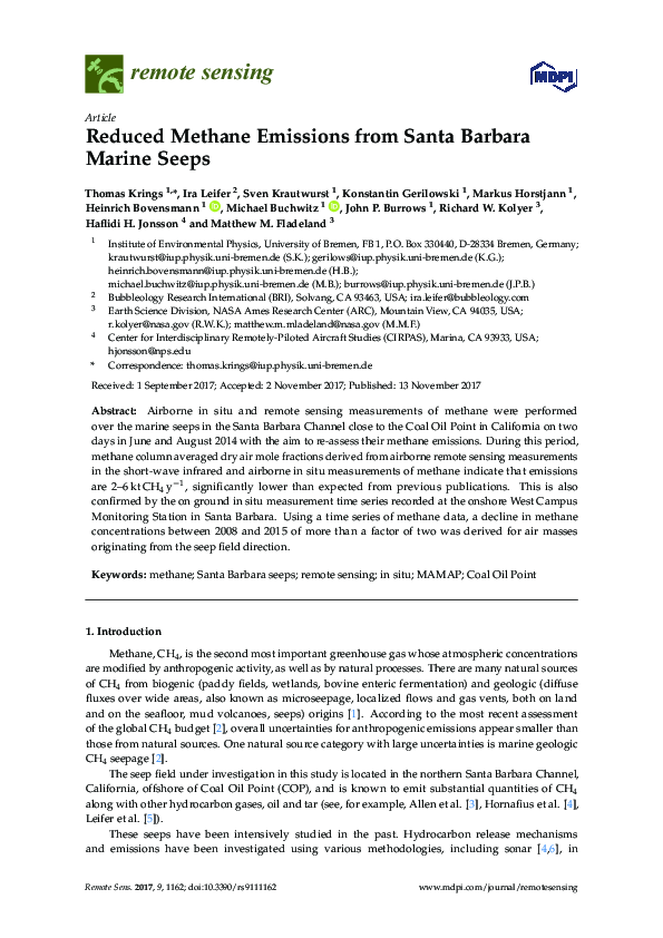 (PDF) Reduced Methane Emissions from Santa Barbara Marine Seeps