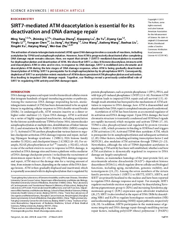 (PDF) SIRT7-mediated ATM deacetylation is essential for its ...