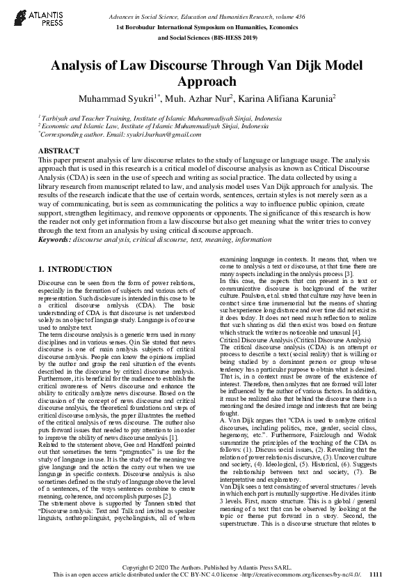 (PDF) Analysis of Law Discourse Through Van Dijk Model Approach