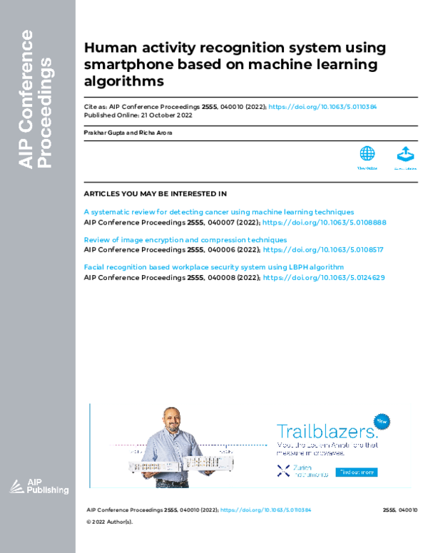 Pdf Human Activity Recognition System Using Smartphone Based On Machine Learning Algorithms