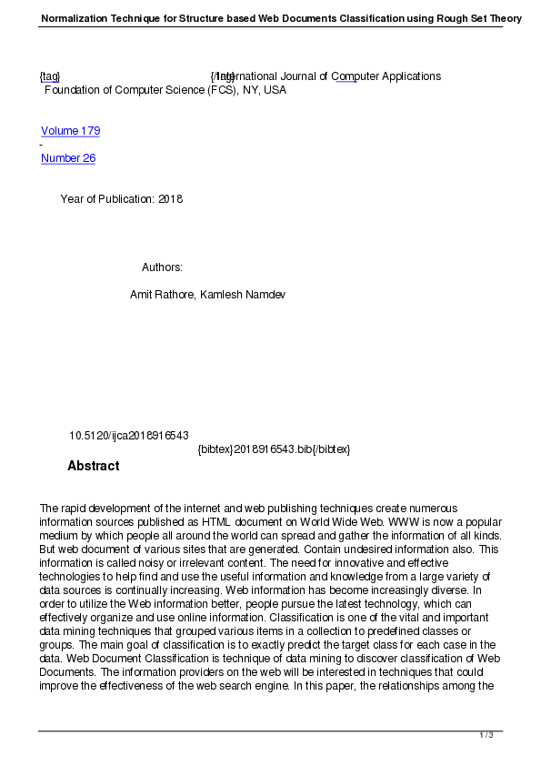 Pdf Normalization Technique For Structure Based Web Documents Classification Using Rough Set