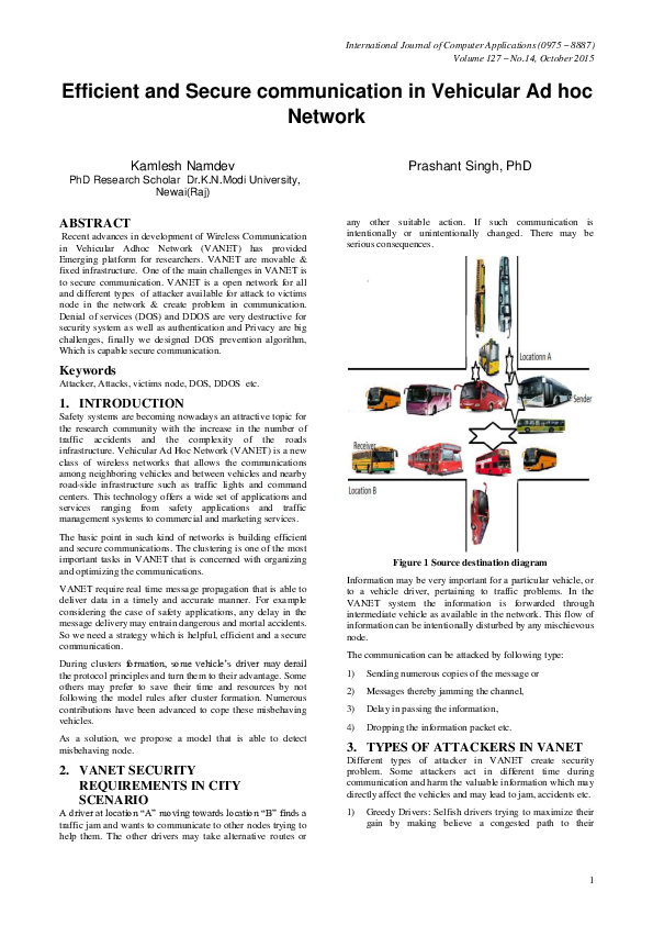 (PDF) 1 Efficient and Secure communication in Vehicular Ad hoc Network