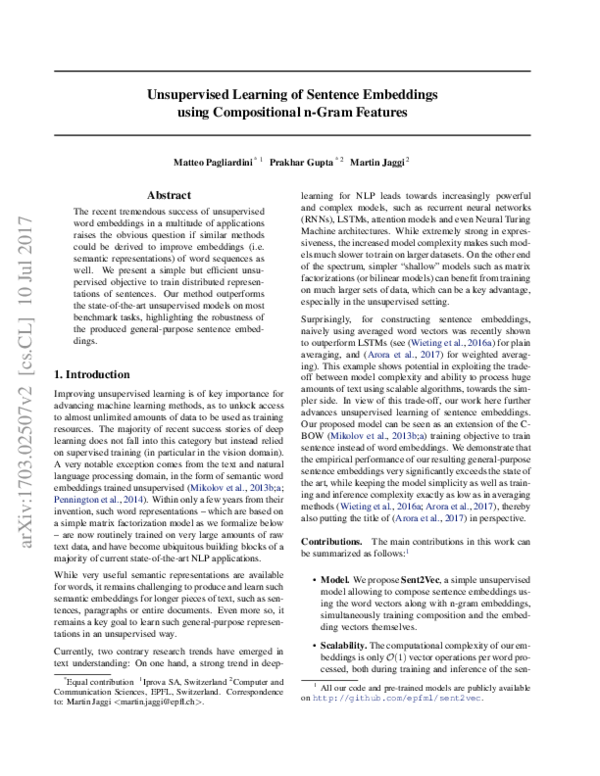 (PDF) Unsupervised Learning of Sentence Embeddings Using Compositional ...