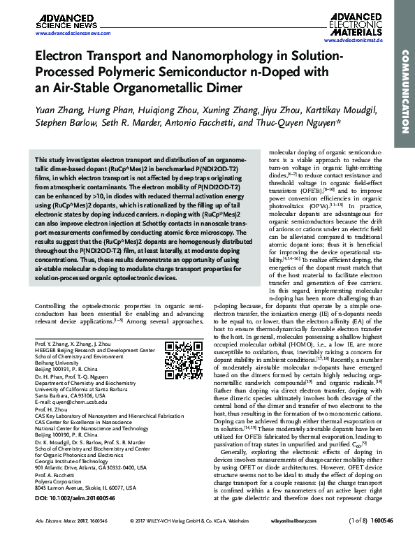 (PDF) Electron Transport and Nanomorphology in Solution‐Processed Polymeric Semiconductor n ...