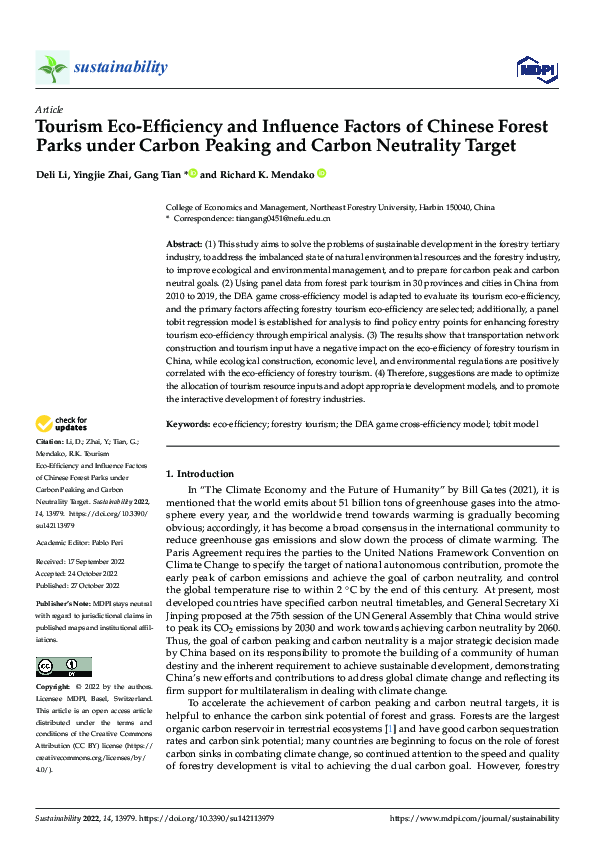 (PDF) Tourism Eco-Efficiency and Influence Factors of Chinese Forest ...