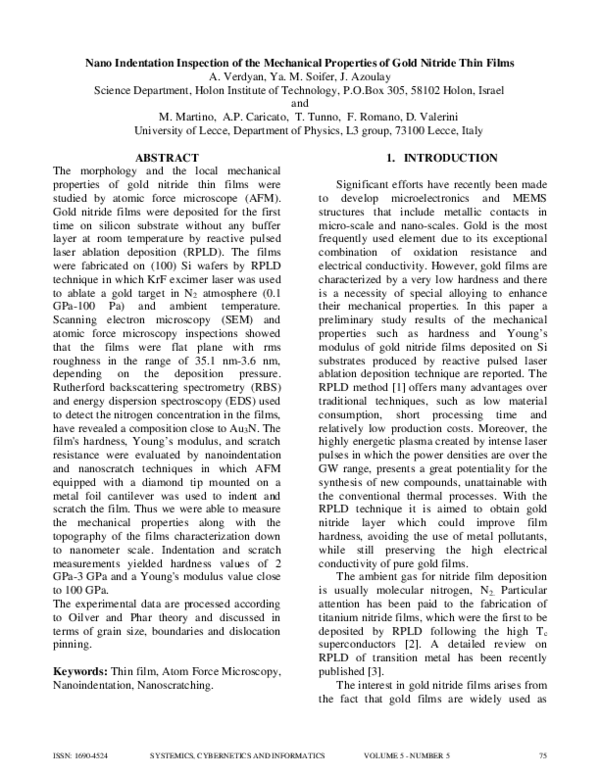 (PDF) Nano Indentation Inspection of the Mechanical Properties of Gold ...