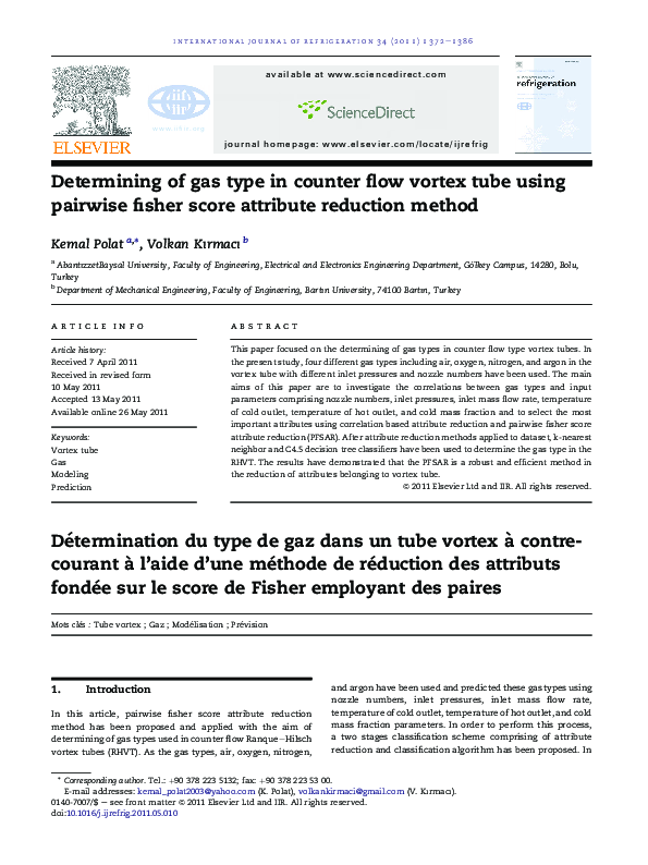(PDF) Determining of gas type in counter flow vortex tube using ...