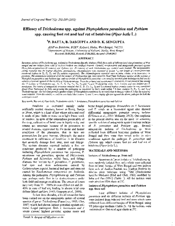 (PDF) Efficacy of Trichoderma spp. against Phytophthora parasitica and Pythium spp. causing foot ...