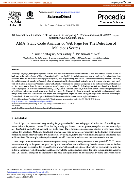 Pdf Ama Static Code Analysis Of Web Page For The Detection Of