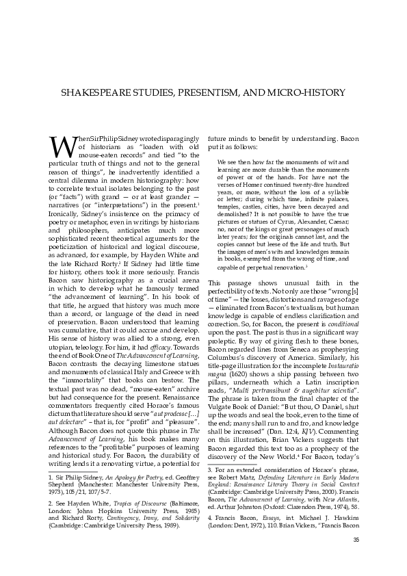 (PDF) Shakespeare Studies, Presentism, and Micro-History