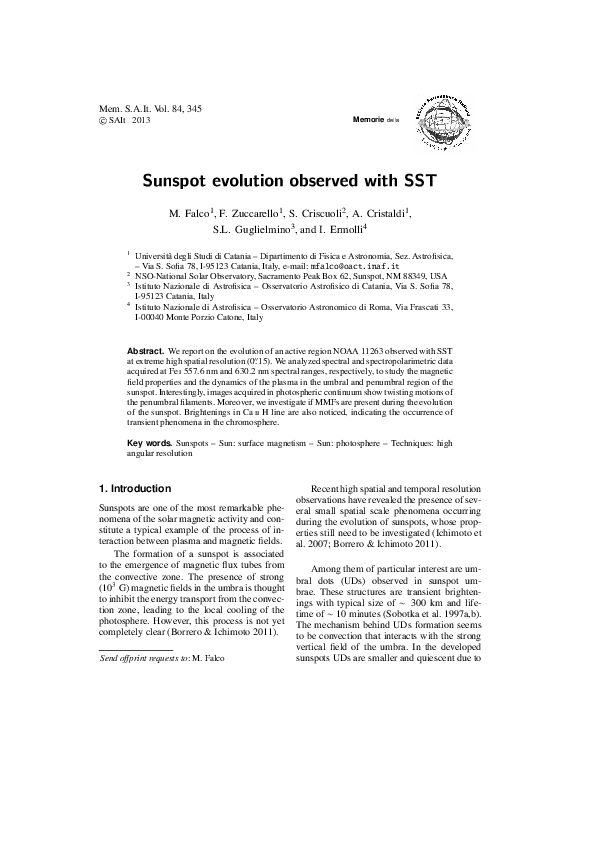 (PDF) Sunspot evolution observed with SST