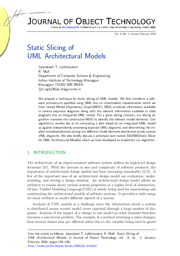 (PDF) Static Slicing of UML Architectural Models