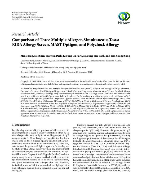 (PDF) Comparison of Three Multiple Allergen Simultaneous Tests: RIDA ...
