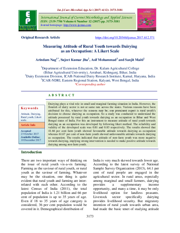 (PDF) Measuring Attitude of Rural Youth towards Dairying as an ...