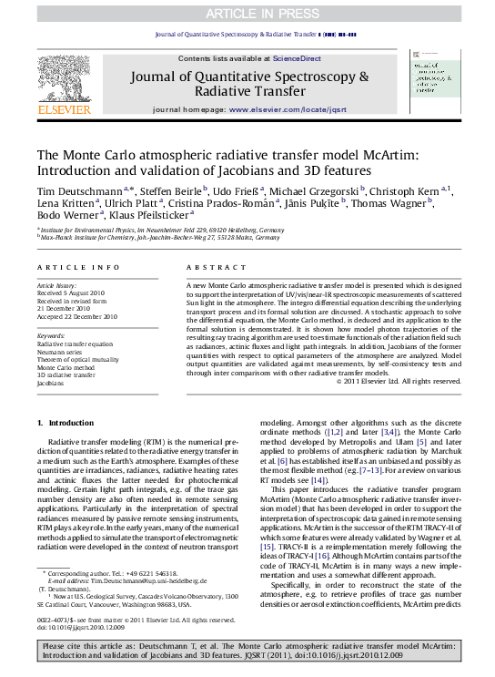(PDF) The Monte Carlo atmospheric radiative transfer model McArtim ...