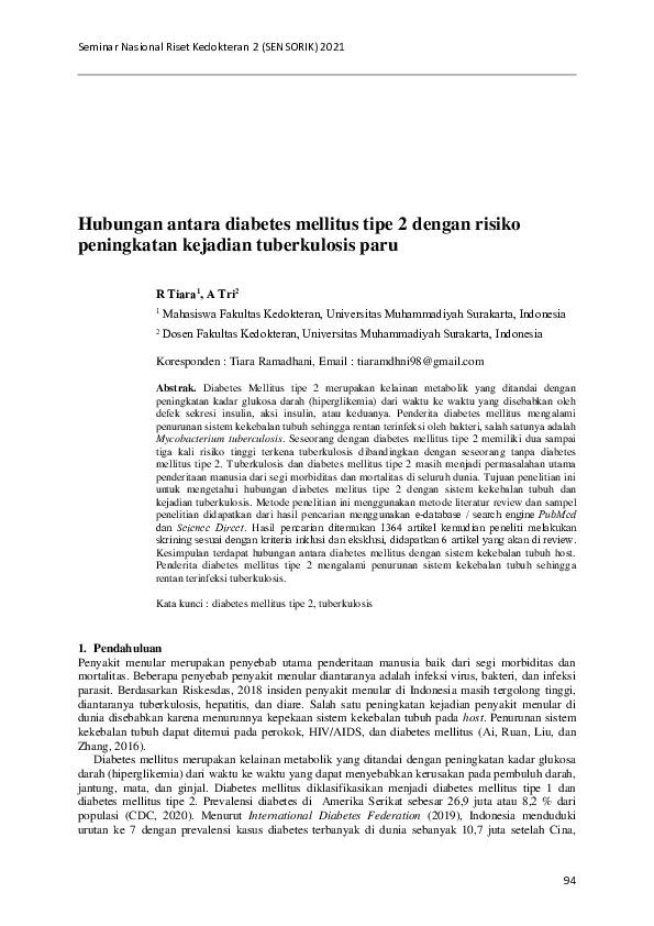 (PDF) Hubungan antara diabetes mellitus tipe 2 dengan risiko | Tiara ...