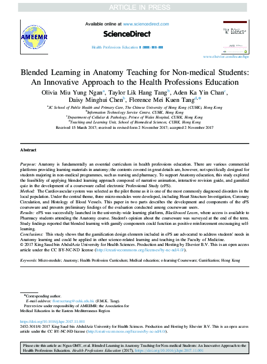 (PDF) Blended Learning in Anatomy Teaching for Non-Medical Students: An ...