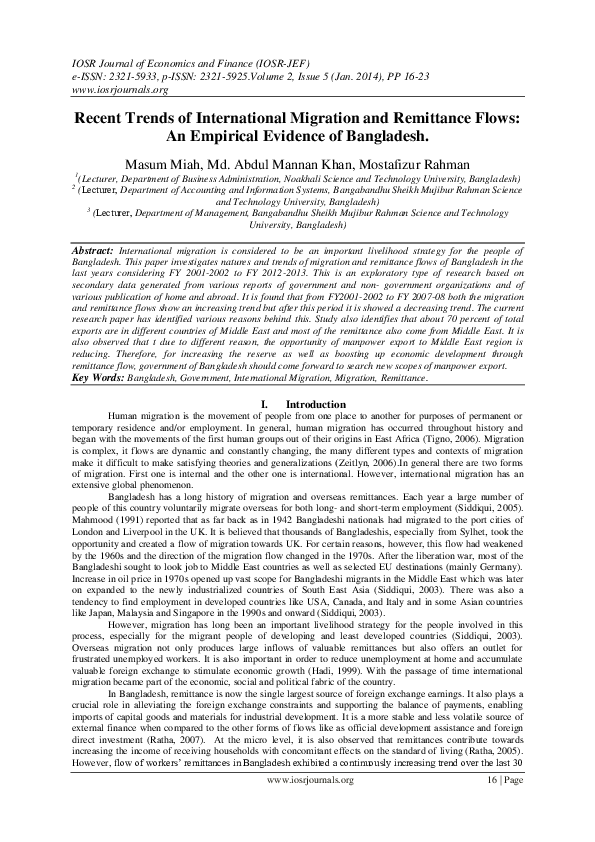 Pdf Recent Trends Of International Migration And Remittance Flows An