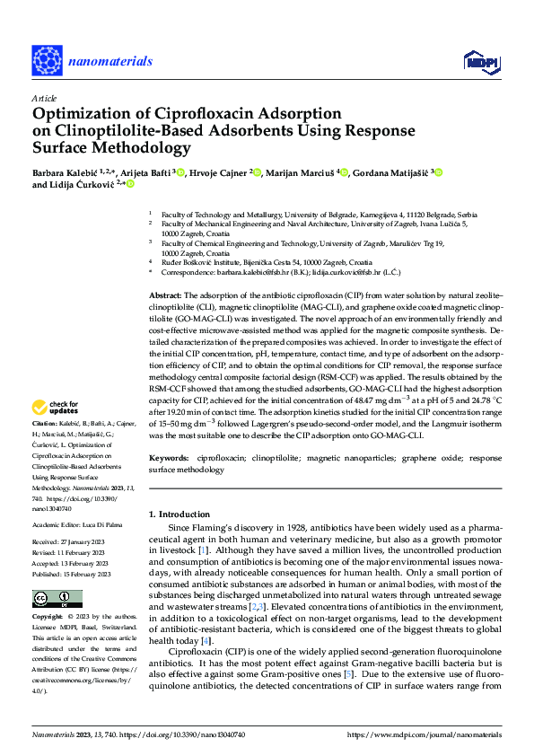 (PDF) Optimization of Ciprofloxacin Adsorption on Clinoptilolite-Based Adsorbents Using Response ...