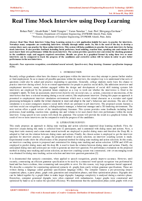 (PDF) Real Time Mock Interview using Deep Learning