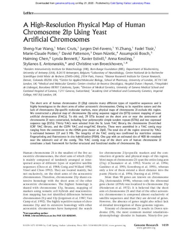 (PDF) A High-Resolution Physical Map of Human Chromosome 21p Using ...