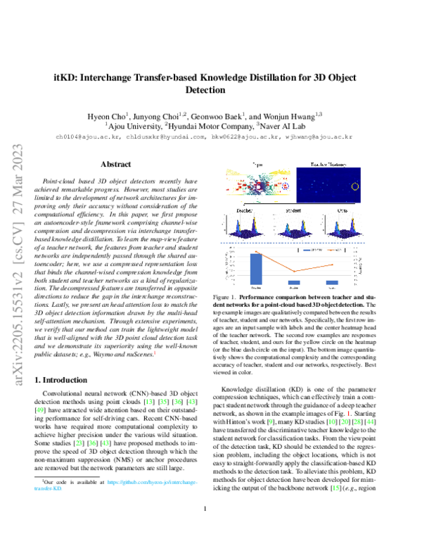 (PDF) itKD: Interchange Transfer-based Knowledge Distillation for 3D Object Detection