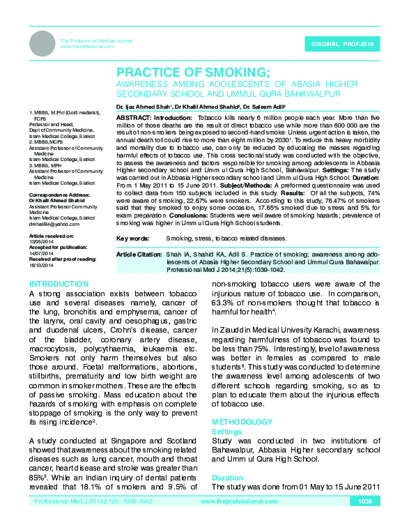(PDF) Practice of Smoking