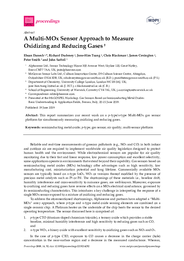 (PDF) A Multi-MOx Sensor Approach to Measure Oxidizing and Reducing Gases