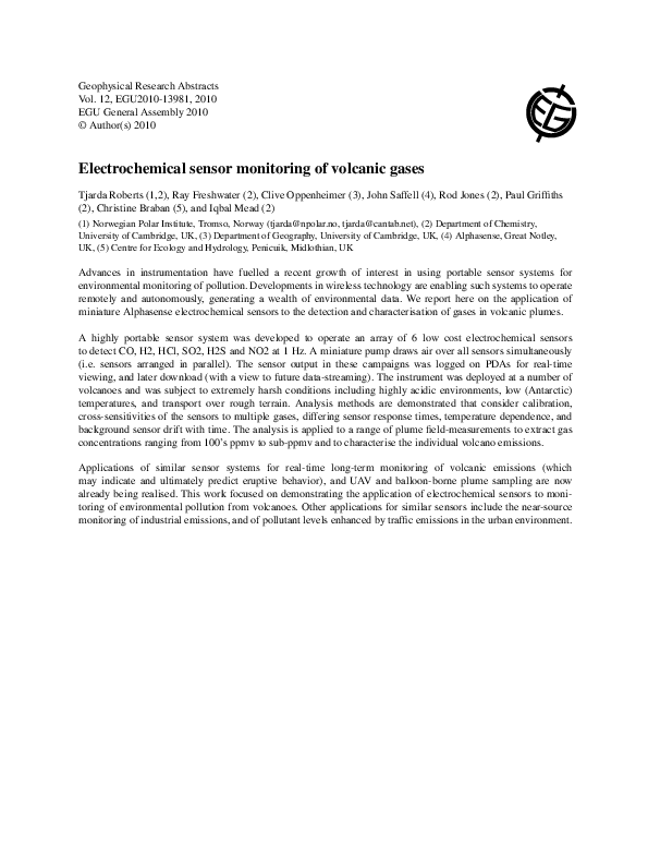 (PDF) Electrochemical sensor monitoring of volcanic gases